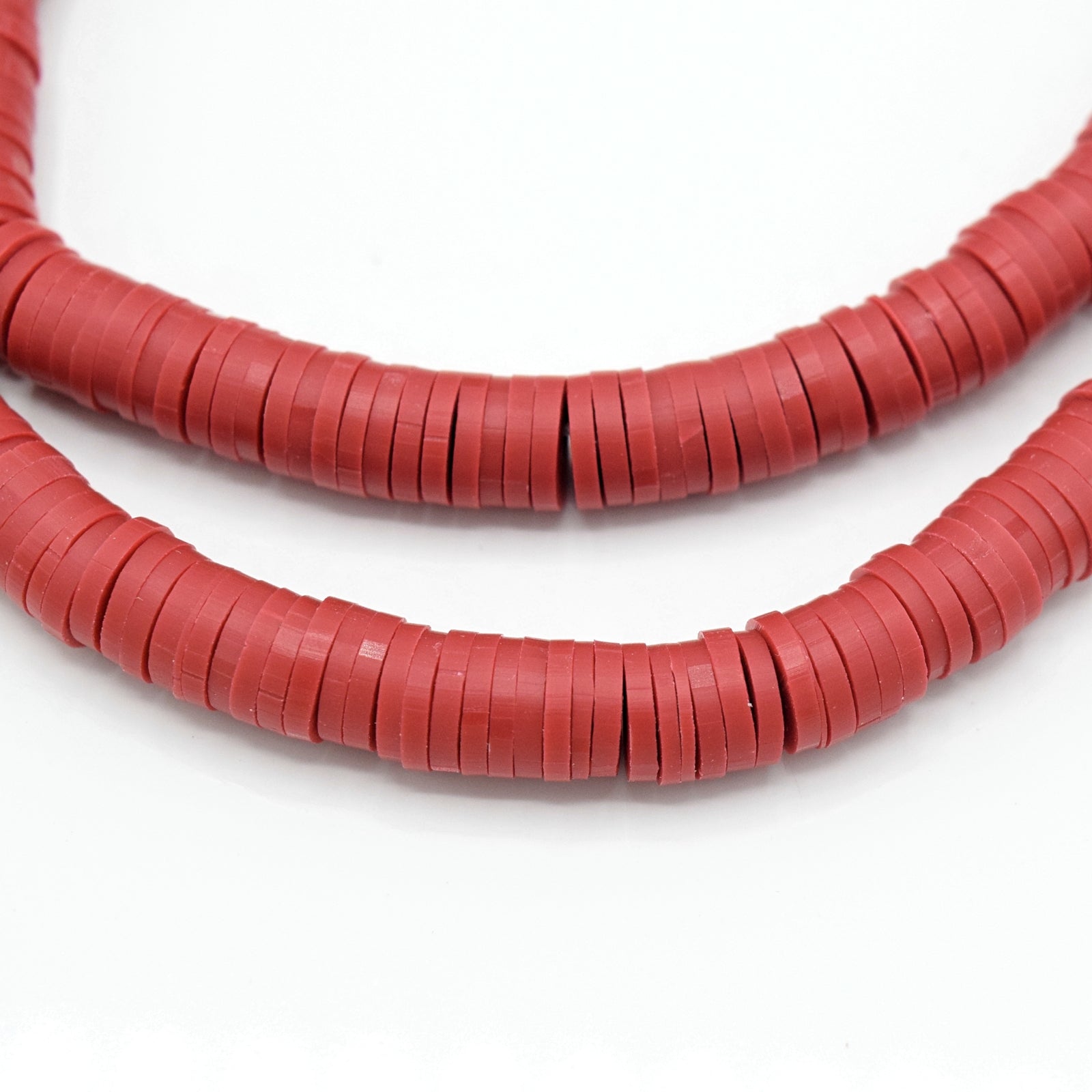 Heishi Polymer Clay Round Beads 6x1mm, 8x1mm - Dark Red